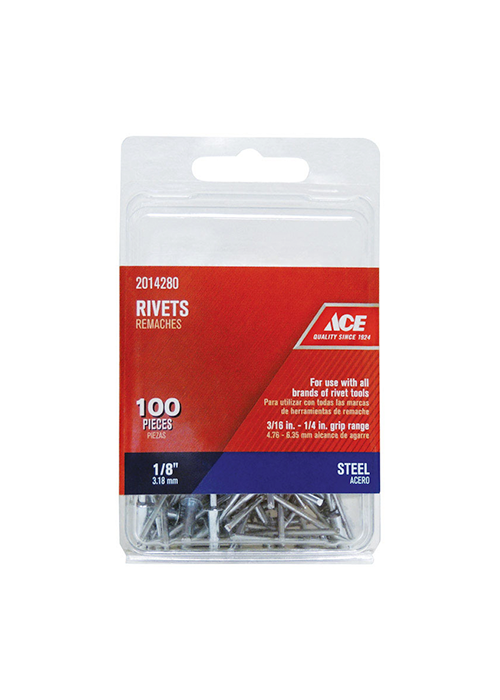 Ace 1/8 in. D X 1/4 in. R Steel Rivets Silver 100 Pack - Ace Hardware ...